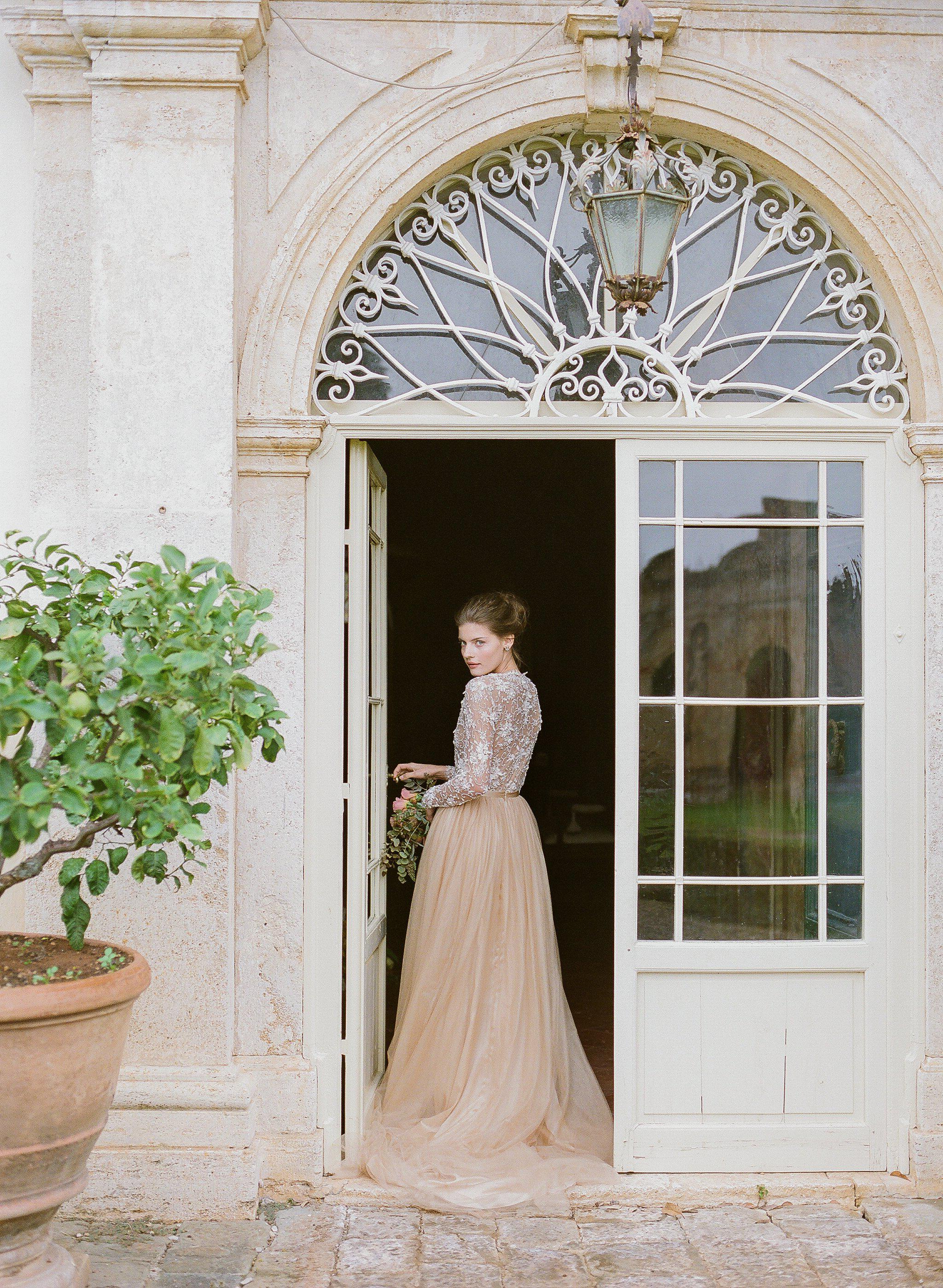 Gold Silk Tulle Beaded Dress With Sleeves – Emily Riggs